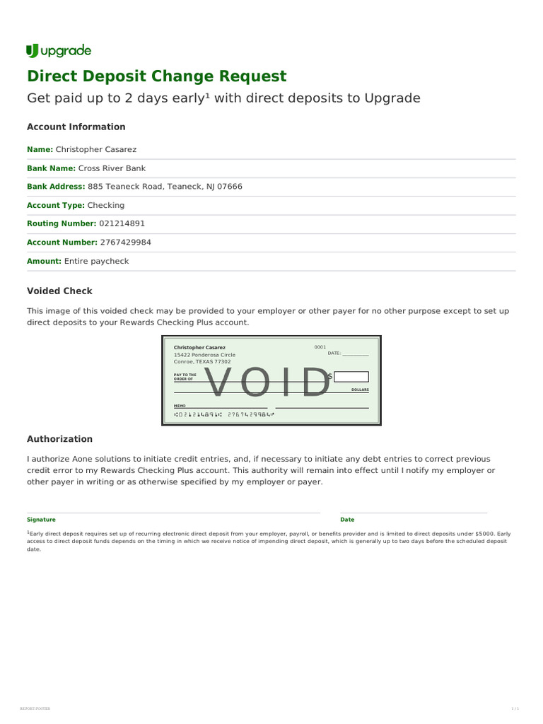 Direct Deposit Authorization Form 2 | PDF