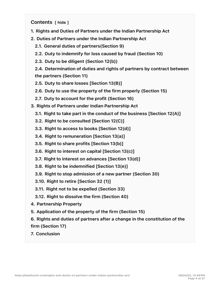 Rights and Duties of Partners in 1932 Act | PDF | Partnership | Indemnity