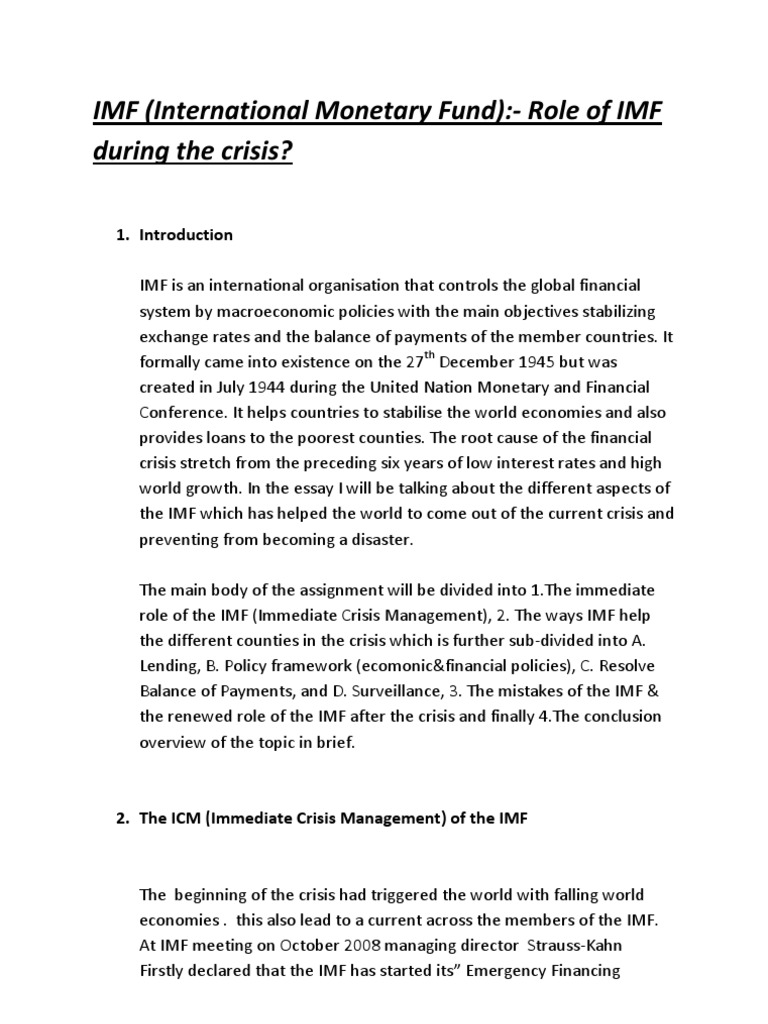 IMF (International Monetary Fund) :-Role of IMF During The Crisis ...