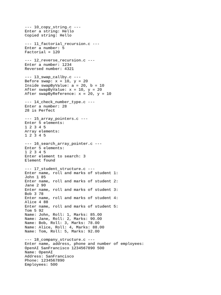 Sample C Programs Outputs | PDF