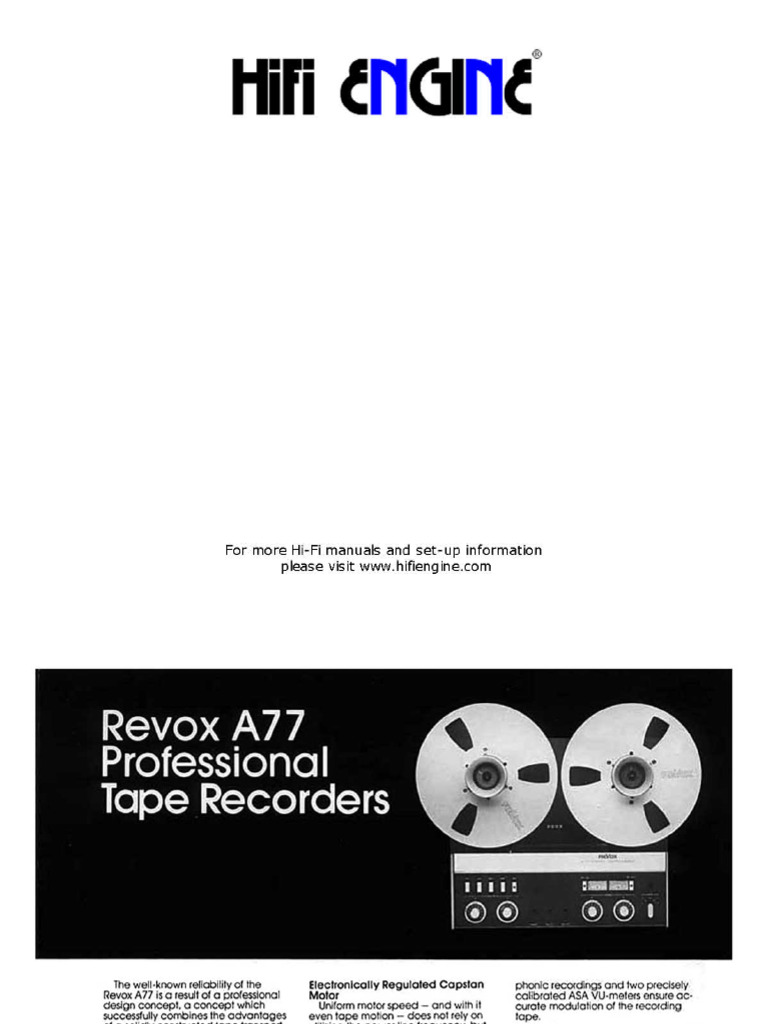 Hfe Revox a77 Brochure | PDF
