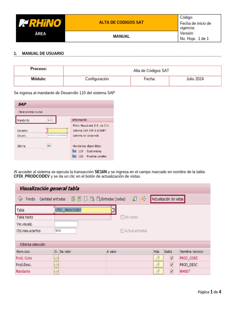 Manual Alta de Codigo Sat | PDF | Informática | Software