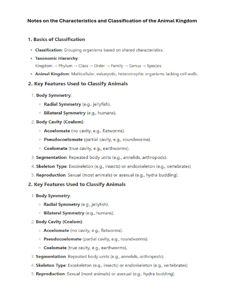 Notes On The Characteristics and Classification of The Animal Kingdom | PDF