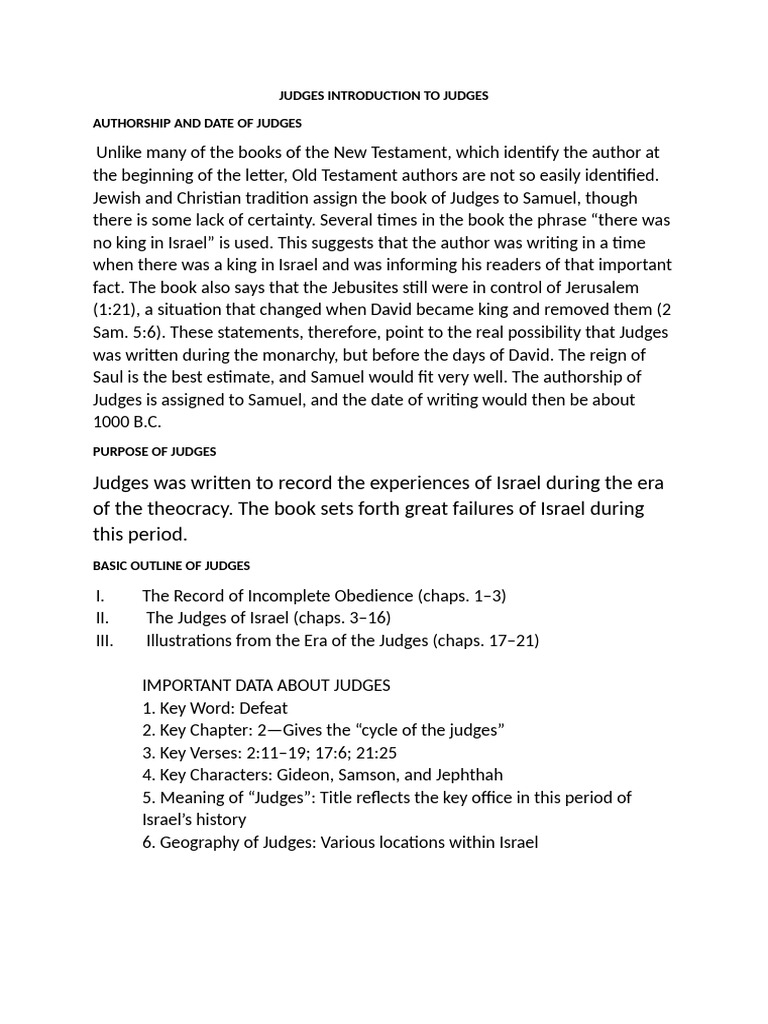 Overview of the Book of Judges | PDF
