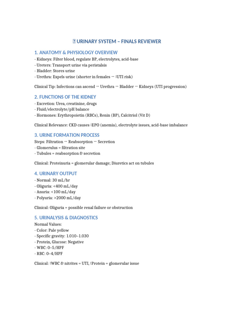 Urinary_System_Cheat_Sheet 1 | PDF