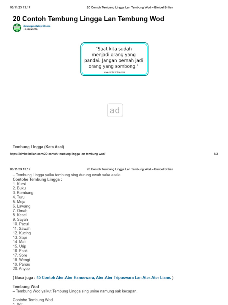 Contoh Tembung Lingga dan Wod | PDF