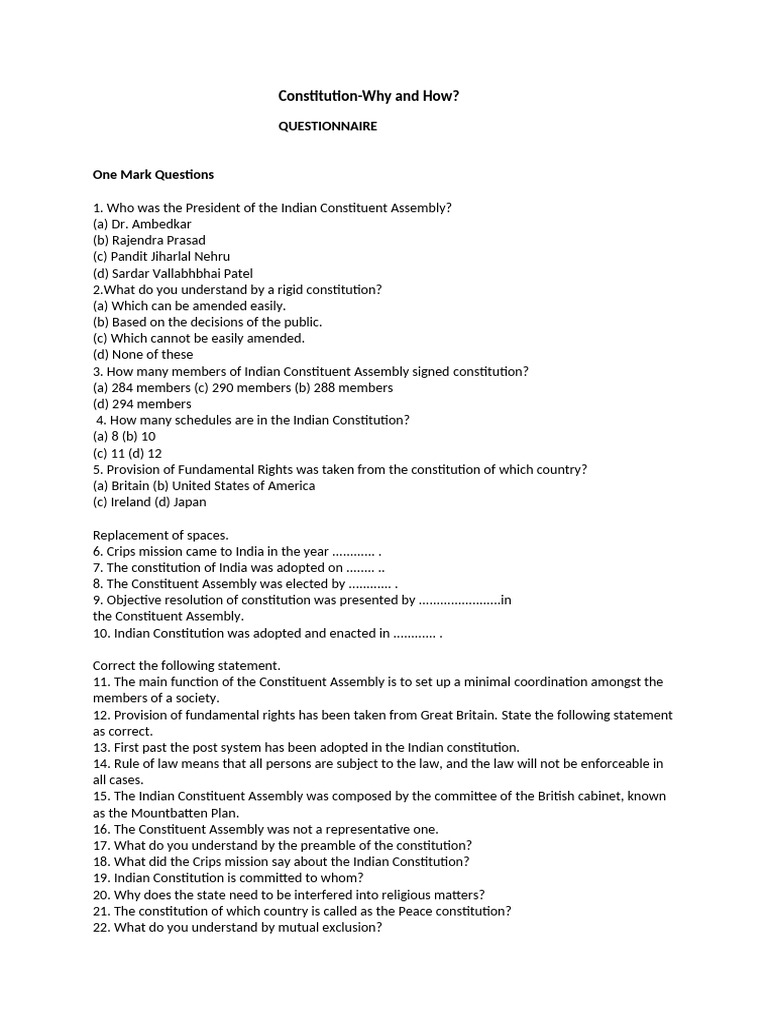 Indian Constitution: Key Questions & Answers | PDF | Constitution ...