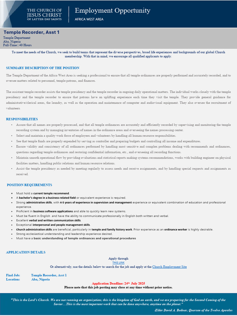 Temple Assistant Recorder Nig | PDF | Skill