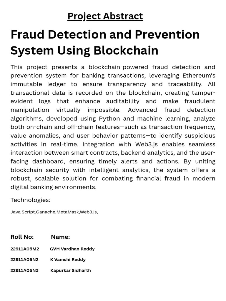 Fraud Detection and Prevention System Using Blockchain | PDF