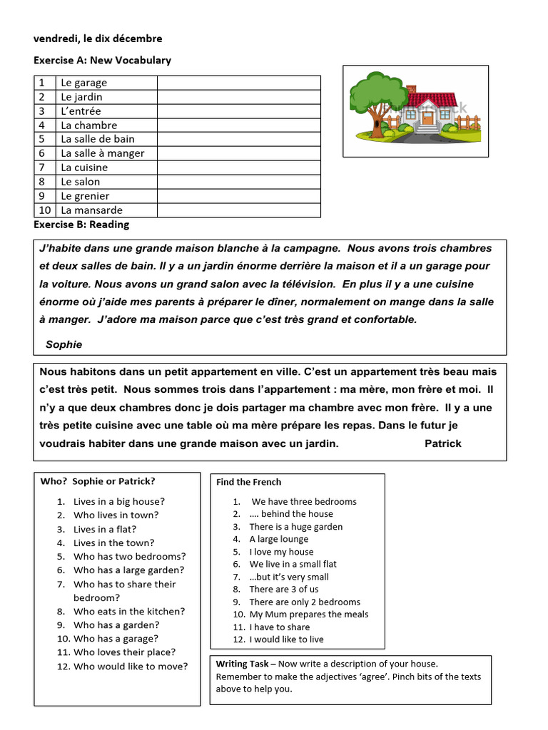 Year 8 French House and Home Sheet Describing House | PDF