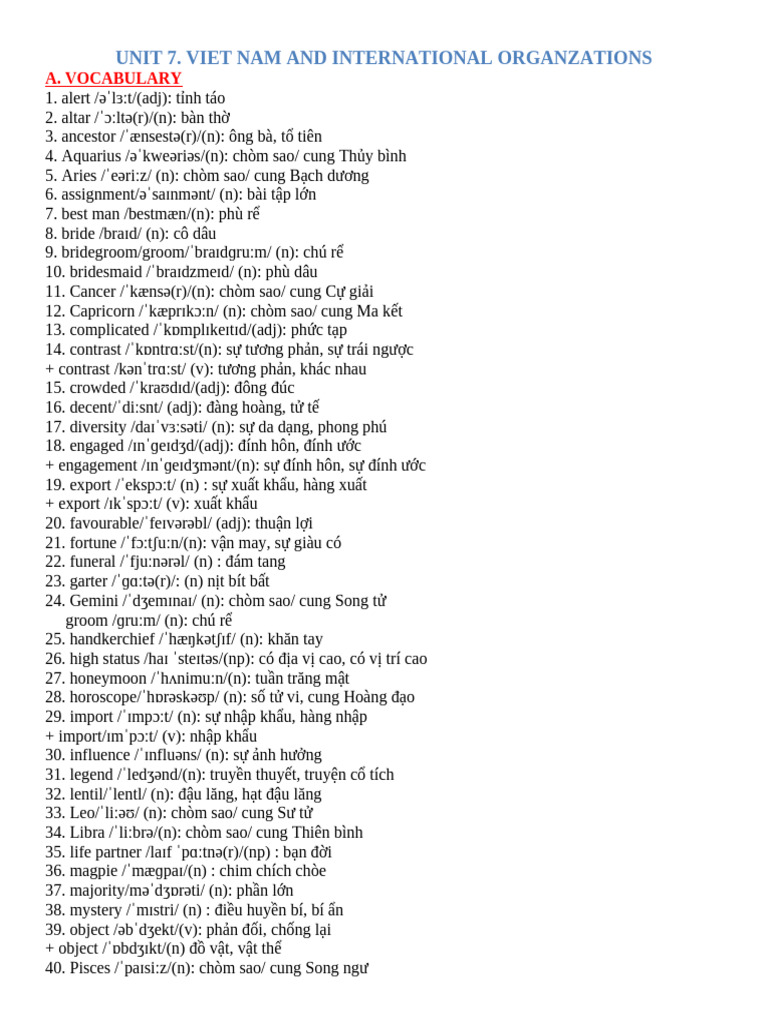 Unit 7. Vietnam and International Organizations | PDF
