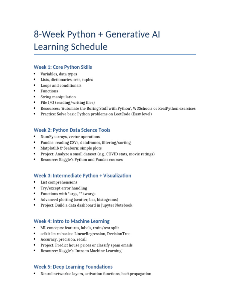 Generative AI Learning Schedule | PDF