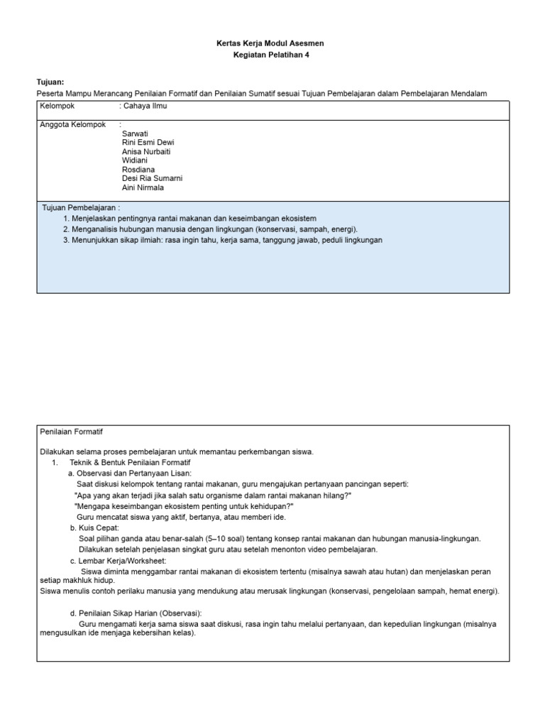 LK Modul 4 KP4 Asesmen PM Kelompok Cahaya Ilmu | PDF