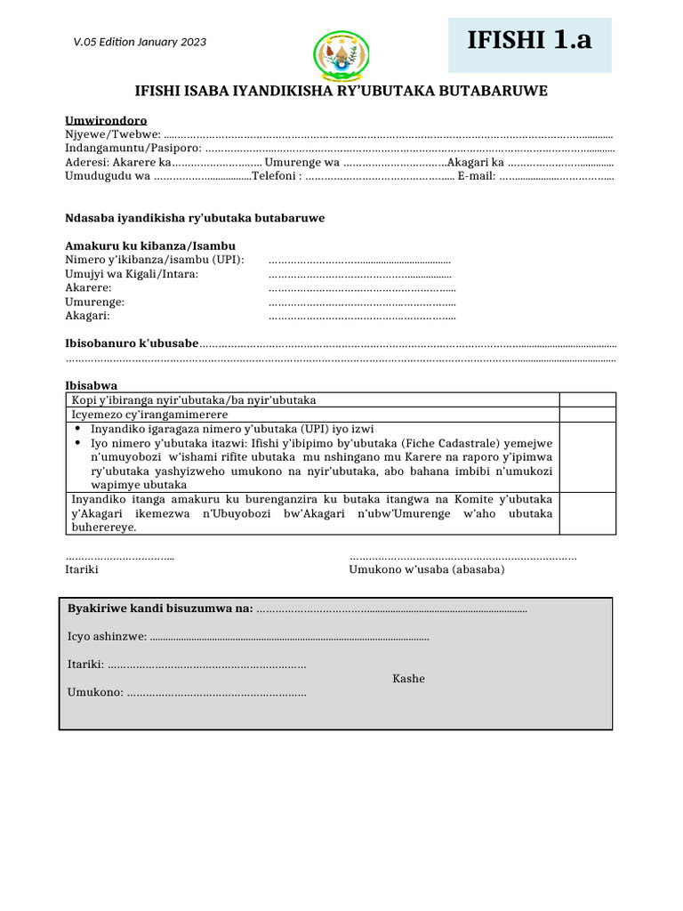 Ubutaka Butabaruwe: Ifishi 1a Ibisabwa | PDF
