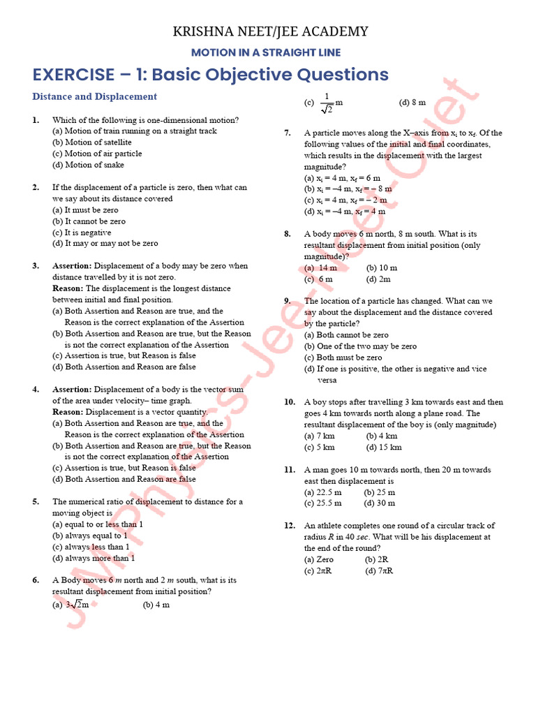 1d Motion Worksheet | PDF | Speed | Acceleration