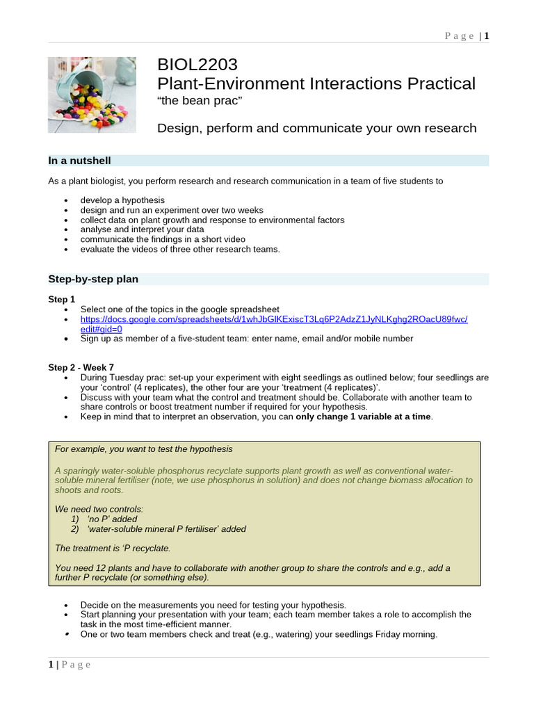BIOL2203 Plant Environment Practical 2023 | PDF | Nutrients | Leaf