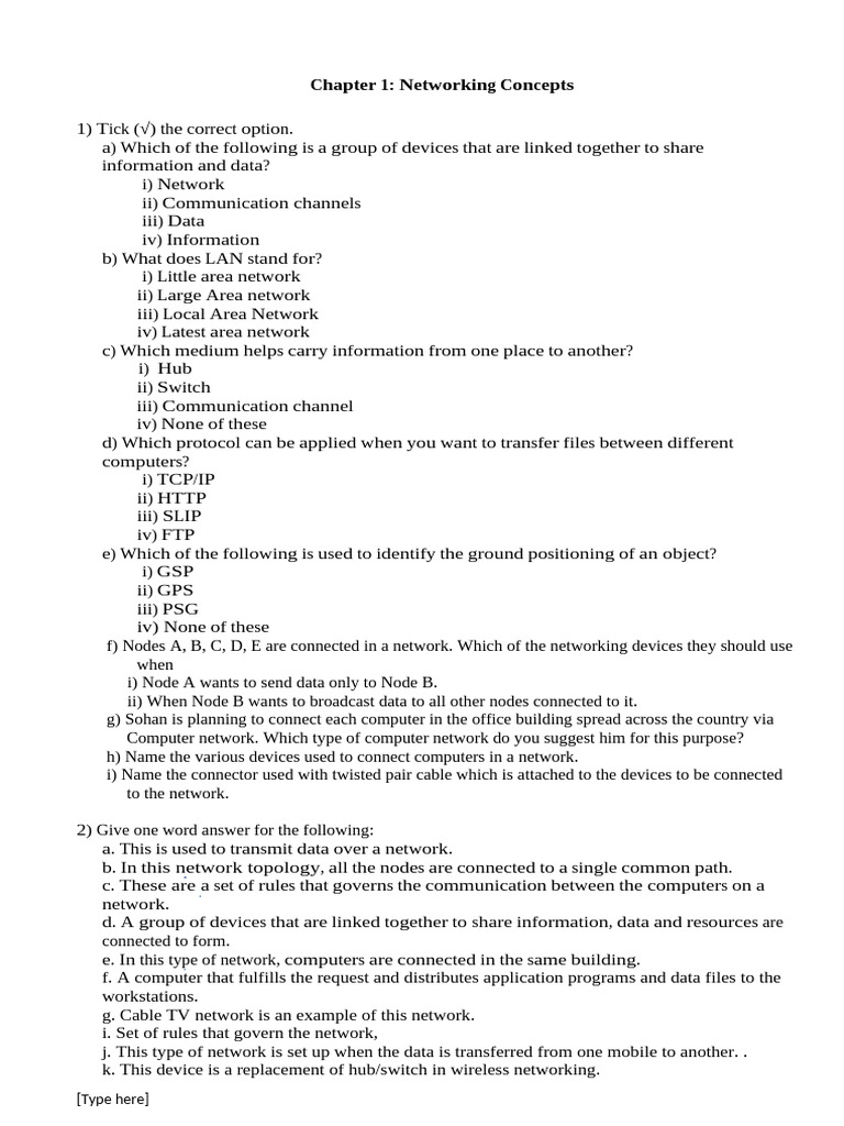 Worksheet Class 8 Networking | PDF | Computer Network | Local Area Network