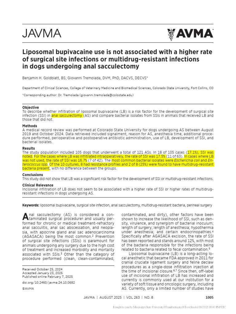 Liposomal Bupivacaine Use Is Not Associated With A Higher Rate of ...