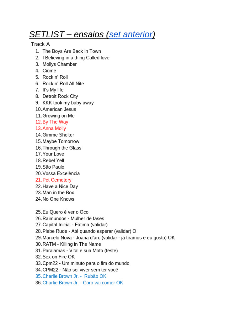 Setlist TOTAL (Bit - Ly - Grsetensaio) | PDF | Musical Groups | Rock ...