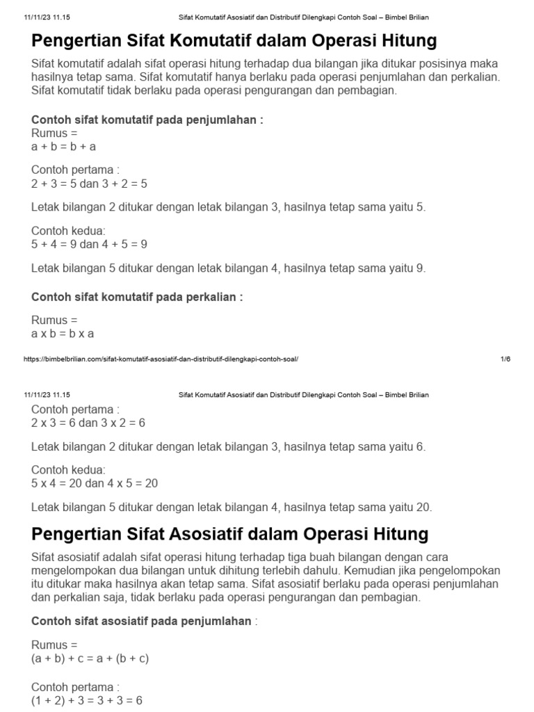 Sifat Komutatif Asosiatif Dan Distributif Dilengkapi Contoh Soal ...