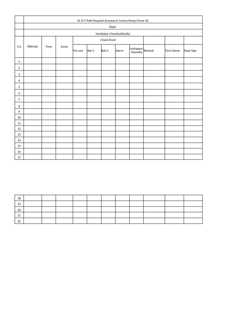 VENTILATOR Checklist Daily | PDF