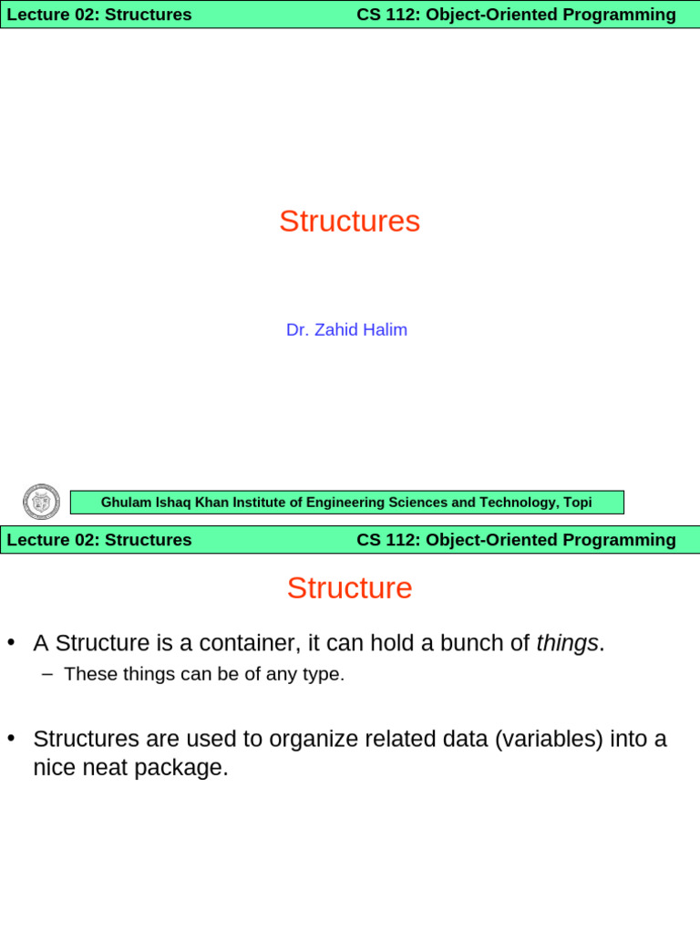 PT Lect 02 (Structures) | PDF | Computing | C++