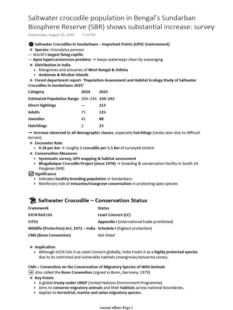 Saltwater Crocodile Population in Sundarbans | PDF | Cites ...