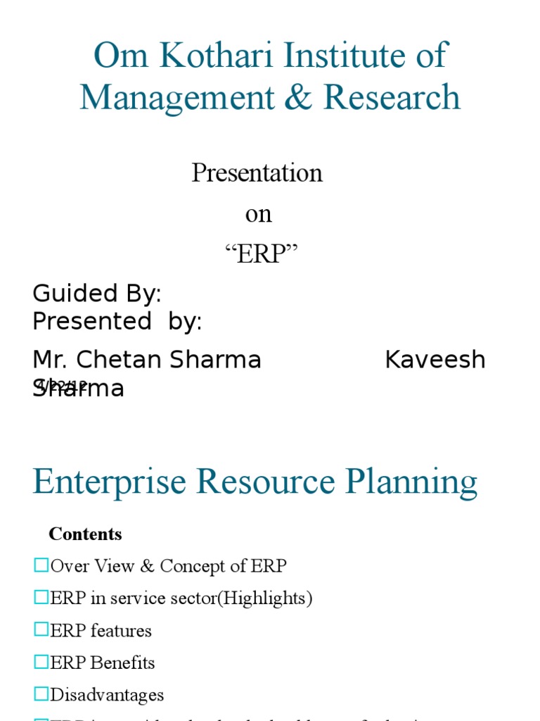 Om Kothari Institute of Management & Research: Presentation On "ERP ...