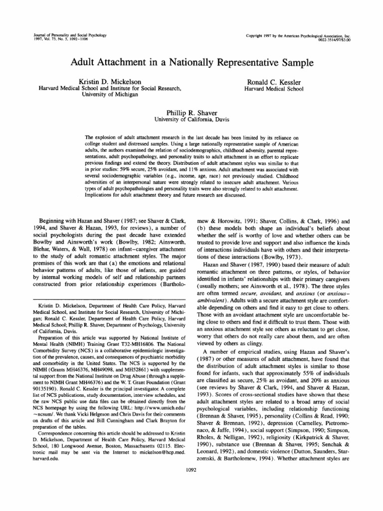 Adult Attachment Styles in U.S. Adults | PDF | Attachment Theory ...