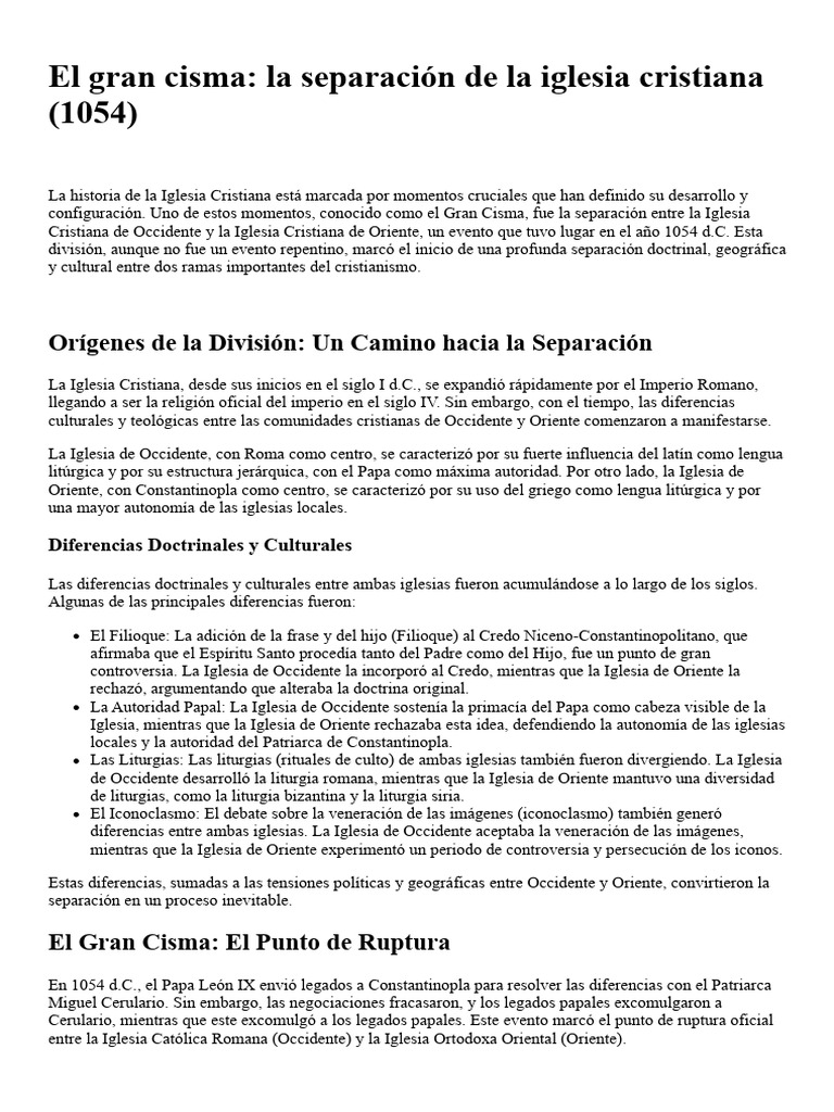 El Gran Cisma - La Separación de La Iglesia Cristiana (1054) - Iglesia ...