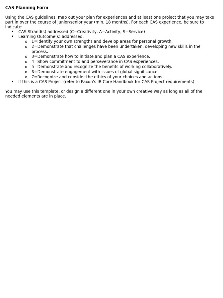 CAS Planning Template for Students | PDF