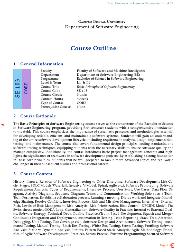 Basic Principles of Software Engineering Course | PDF | Software ...