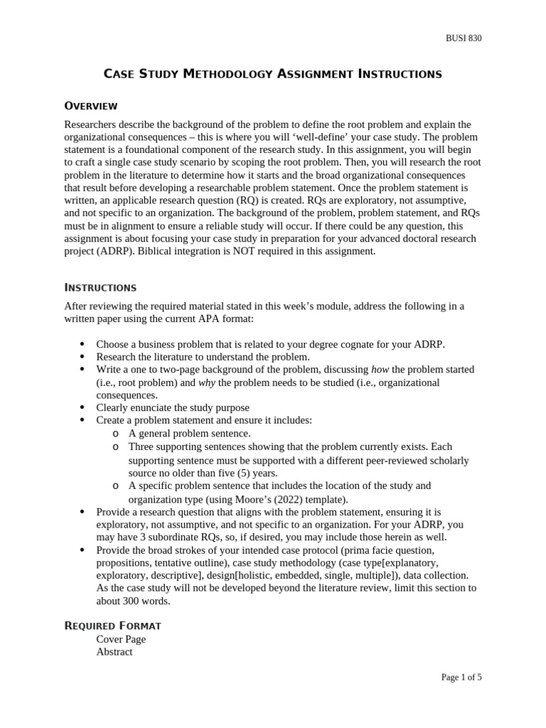 Case Study Methodology Assignment Instructions | PDF | Apa Style | Methodology