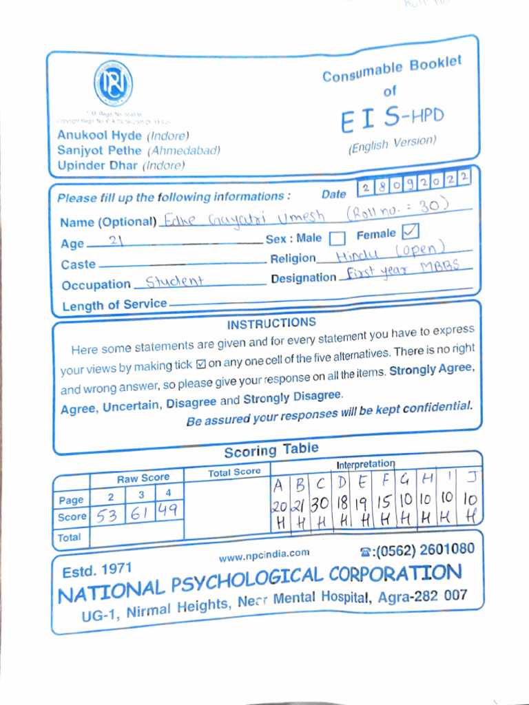 Emotional Intelligence Scale Questionnaire | PDF | Psychology ...