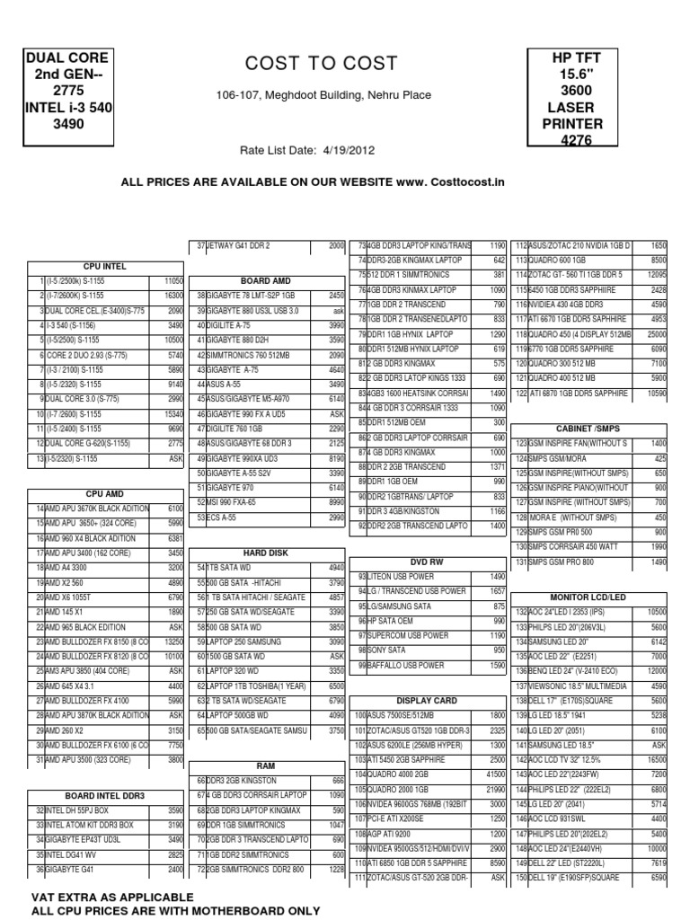 Computer Hardware Price List 2012 | PDF | Advanced Micro Devices | Usb ...