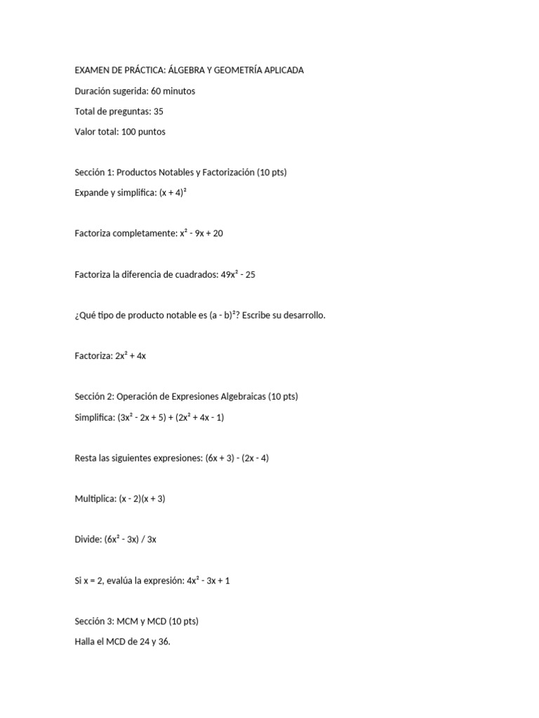 Examen Práctico de Álgebra y Geometría | PDF | Triángulo | Geometría