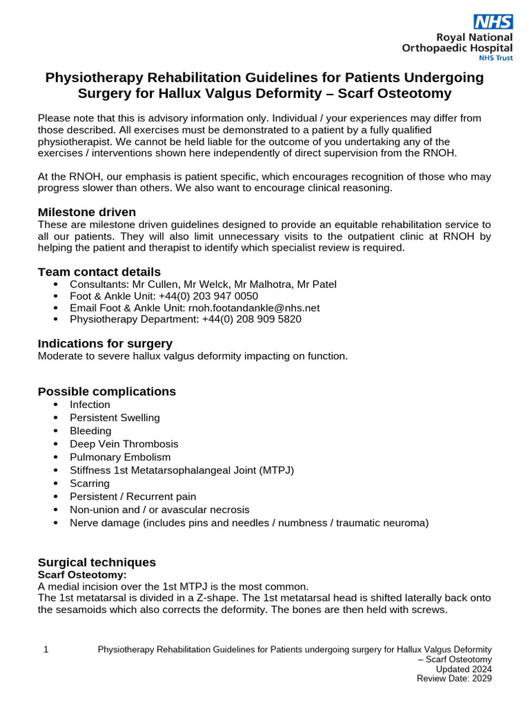 Hallux Valgus Surgery Rehab Guidelines | PDF | Toe | Physical Therapy