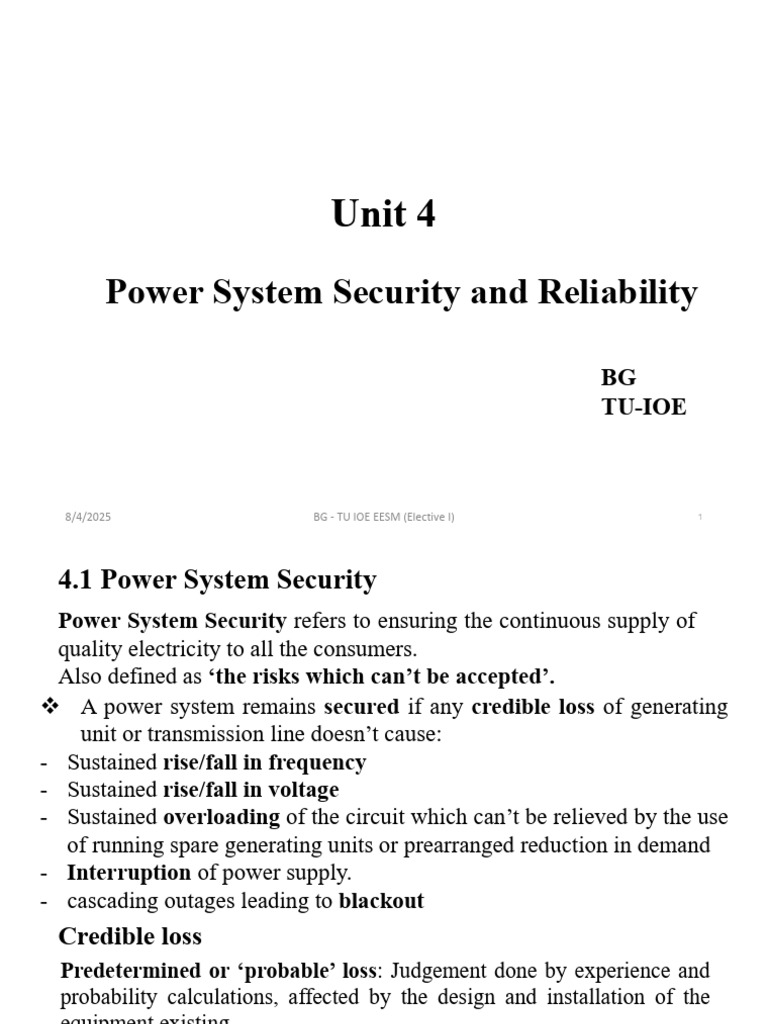Power System Security & Reliability Guide | PDF | Reliability ...