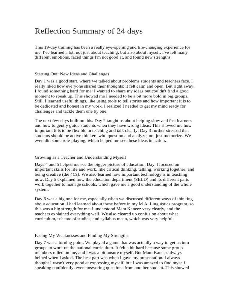 19-Day Teacher Training Reflection | PDF | Curriculum | Thought