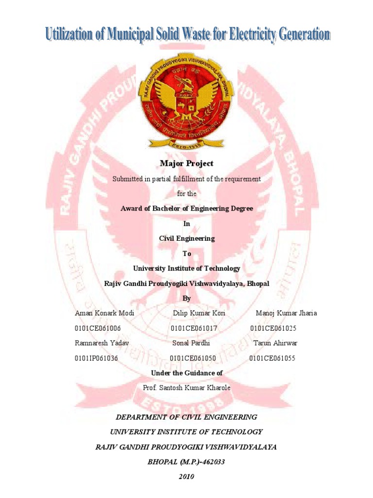 Major Project: Front Page, Certificate & Acknowledgement Format ...