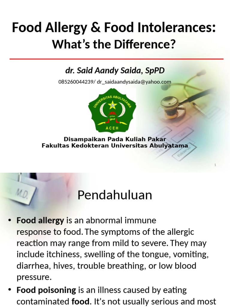 Food Allergy vs. Intolerance Explained | PDF
