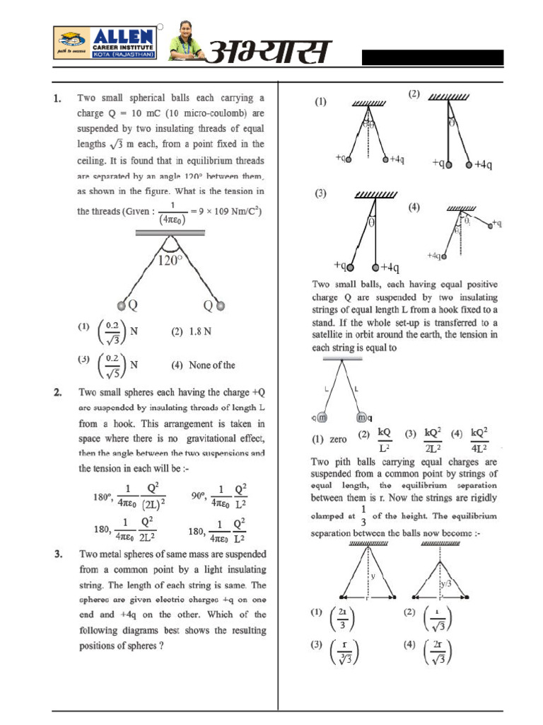 Enthu - Abhyas Sheet # 3 (Electrostatics) | PDF
