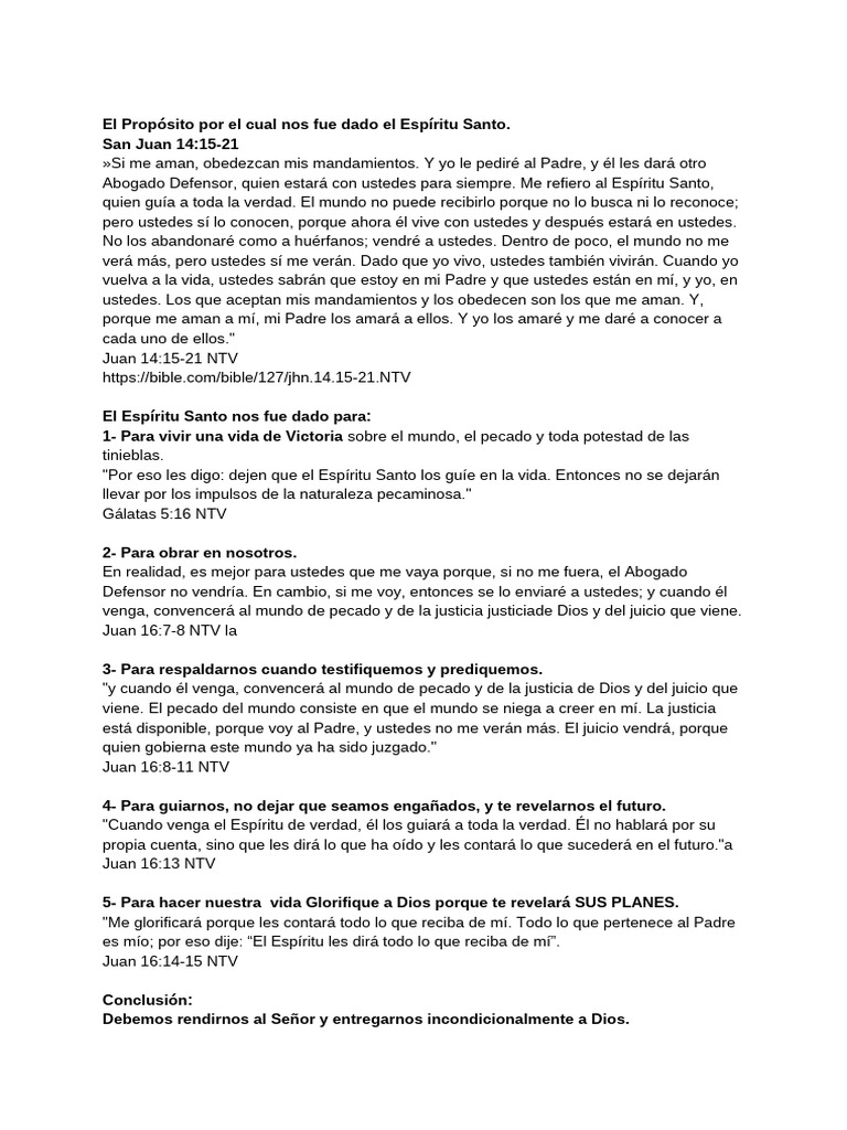 El Propósito Por El Cual Nos Fue Dado El Espíritu Santo - Dom. 5 de ...