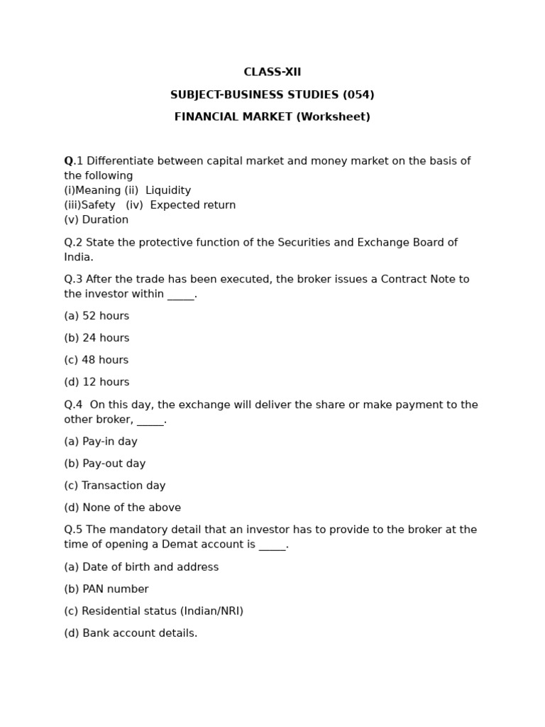 Financial Market-Worksheet | PDF