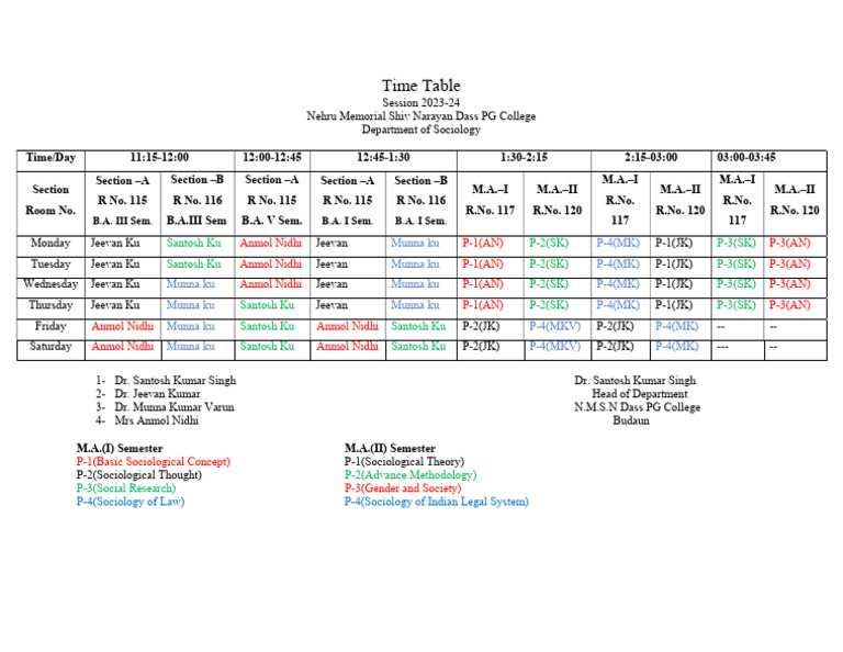 Sociology Timetable 2023-24 | PDF | Liberal Arts Education
