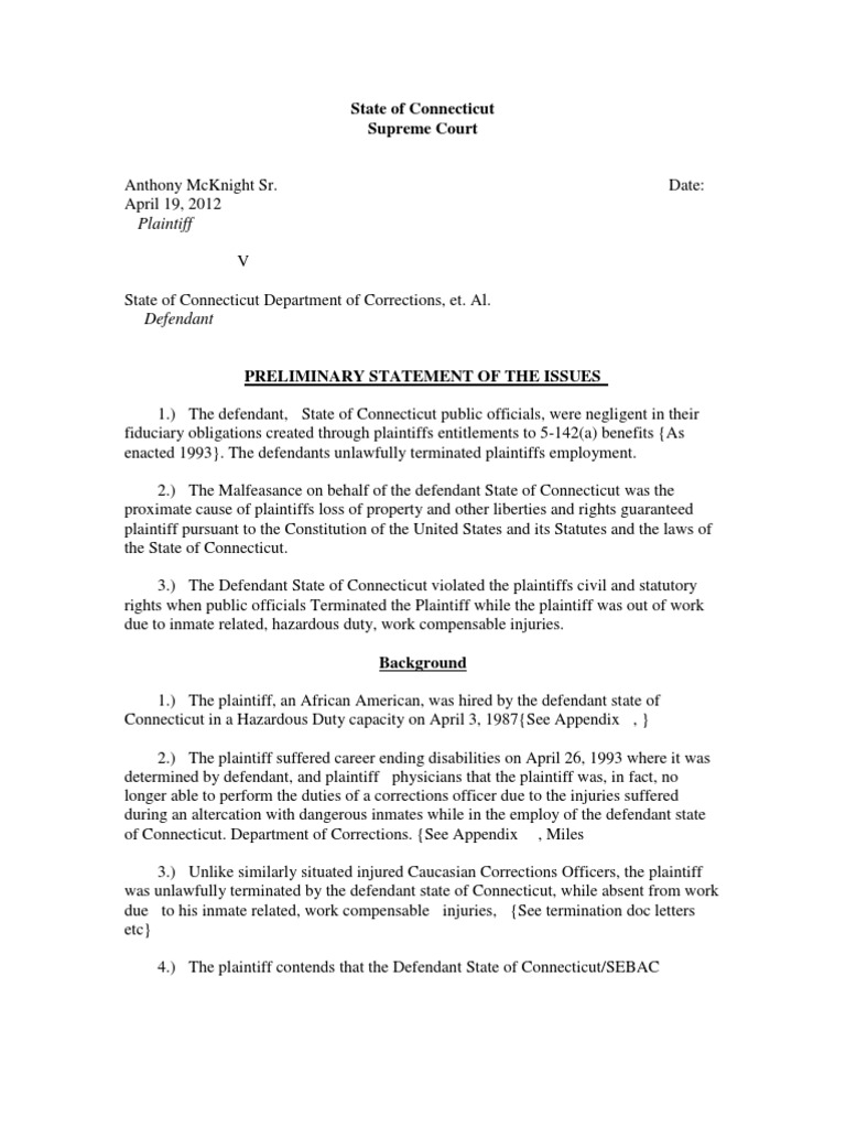 Preliminary Statement of Issues | Equal Protection Clause | United ...
