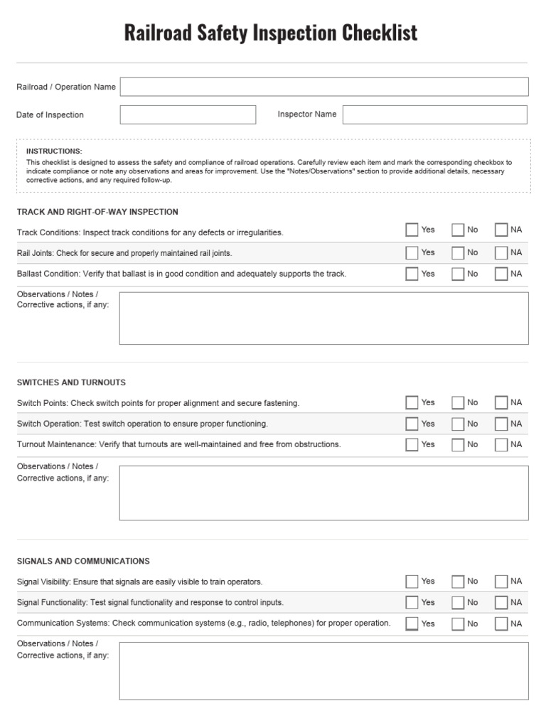 Railroad Safety Inspection Checklist | PDF | Rail Transport | Safety