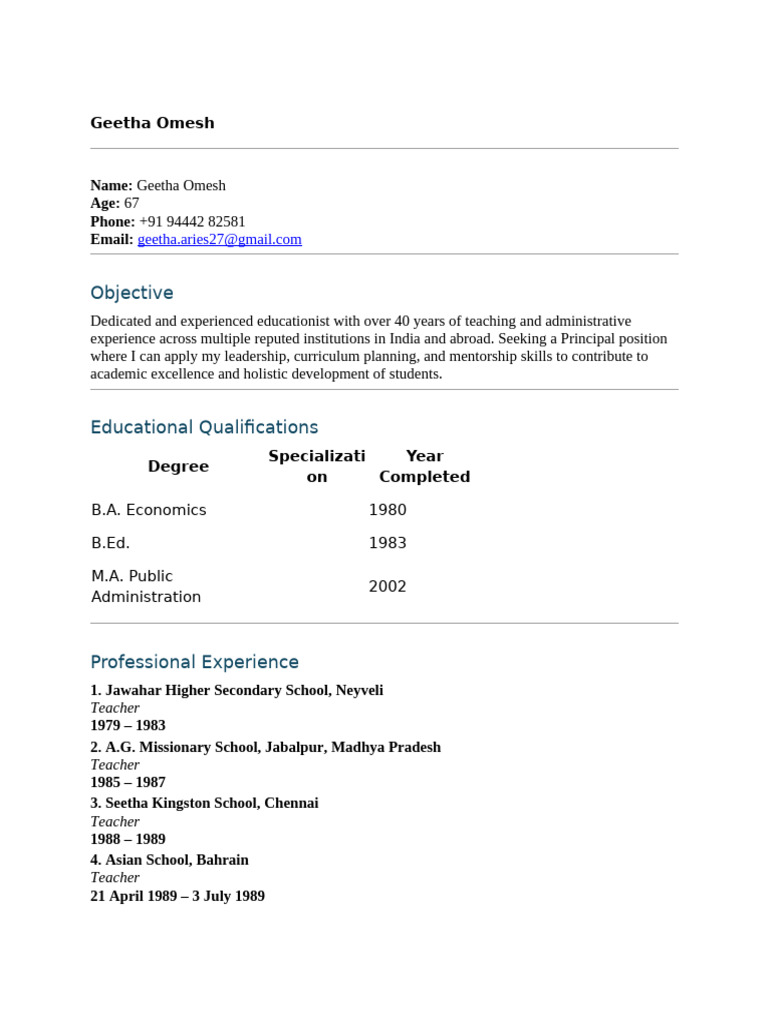 Geetha Omesh Resume | PDF