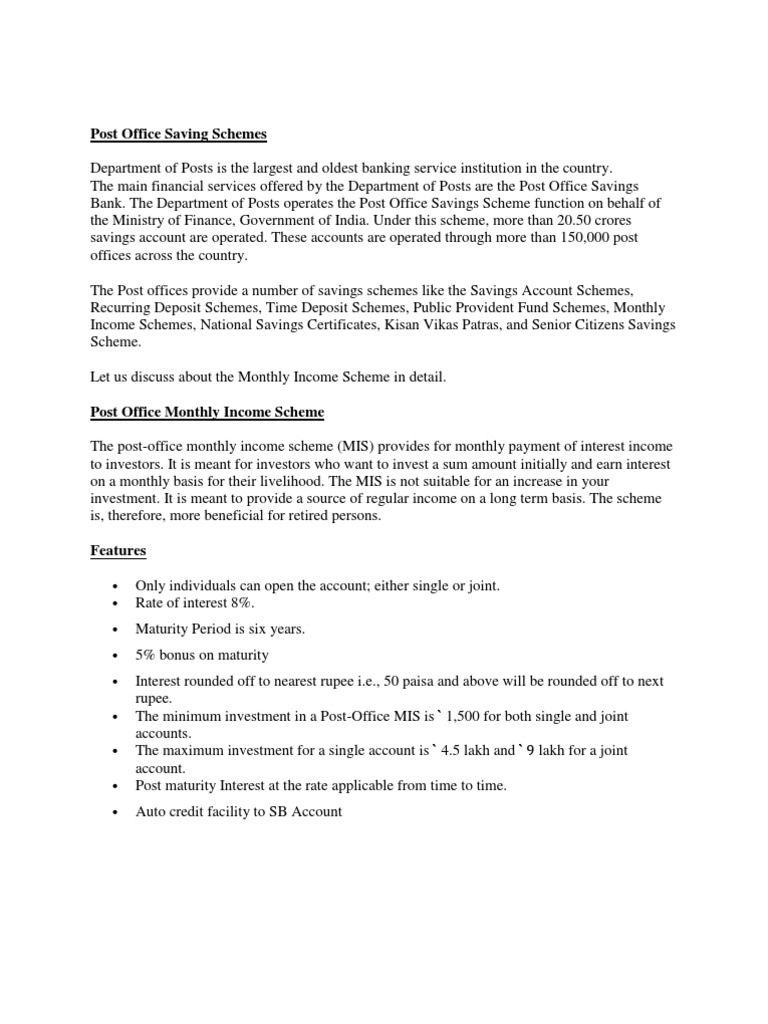 Post Office Monthly Income Scheme Guide | PDF | Saving | Interest