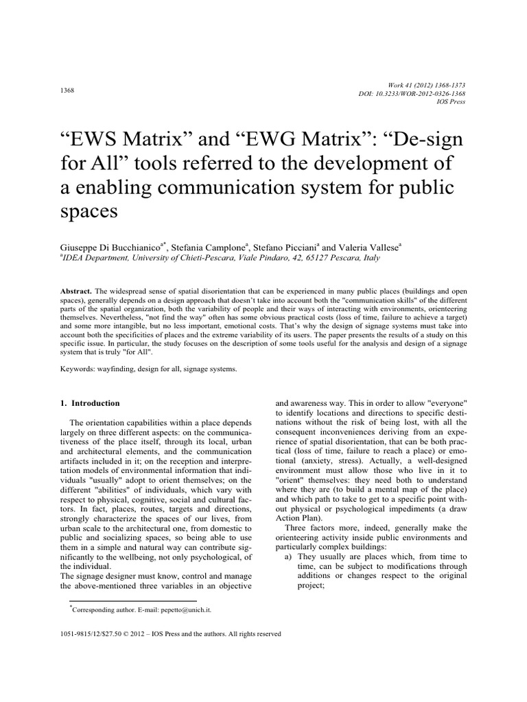 "EWS Matrix" and "EWG Matrix": "De-Sign For All" Tools Referred To The ...